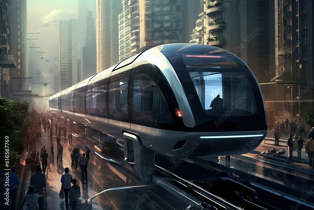 Urban mobility future - tram, metro, subway in futuristic city ...