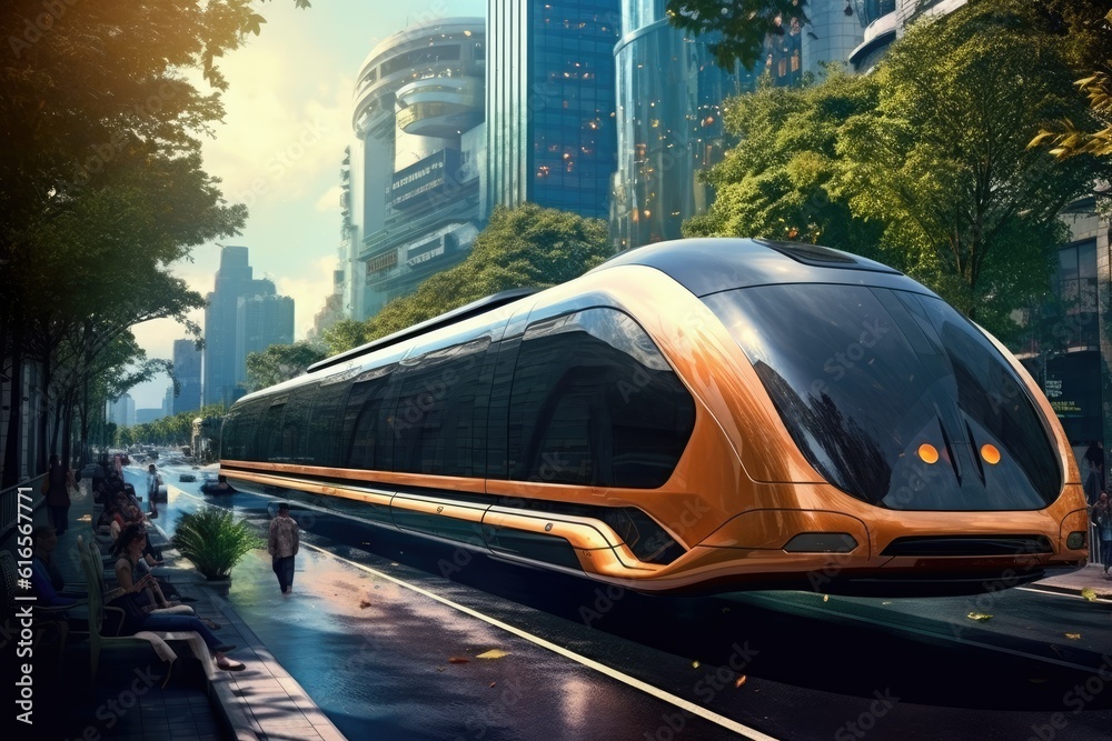 Urban mobility future - tram, metro, subway in futuristic city ...