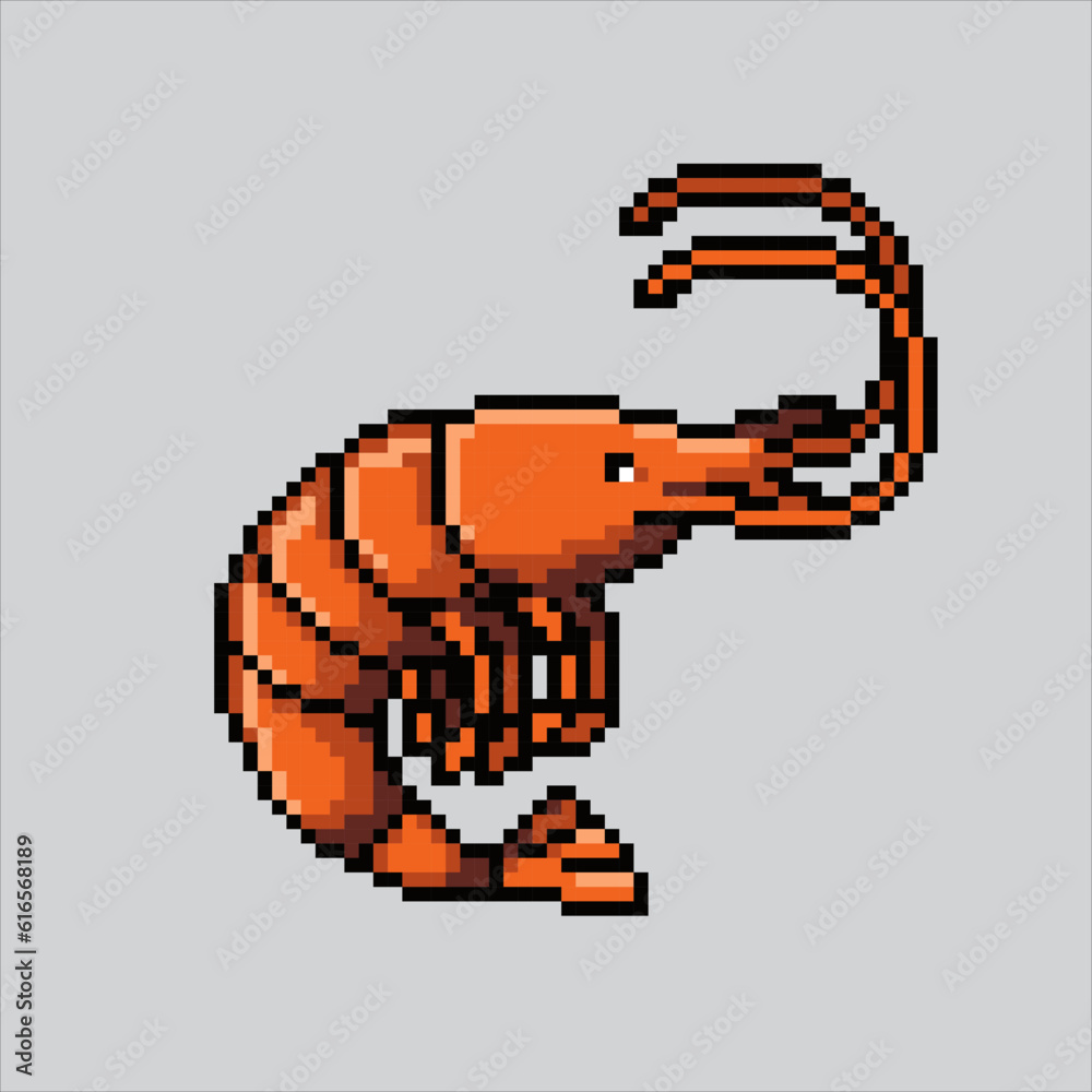 Pixel art illustration Shrimp. Pixelated Shrimp. Sea shrimp coral icon ...