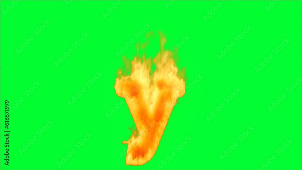 Small alphabet 'y' burning in fire isolated on green Screen, chroma key ...