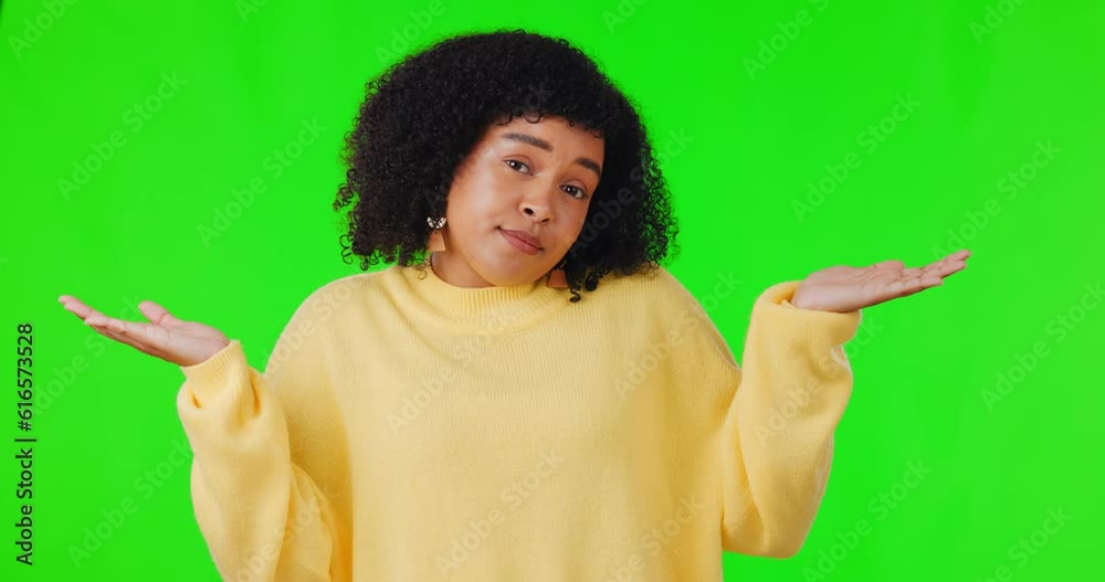 Hands, doubt or portrait of woman confused by options isolated on ...