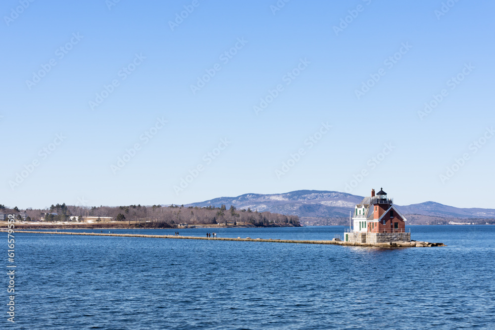 View of Rockland Breakwater Lighthouse, Maine, from the ocean side ...