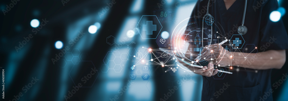 Medical technology, innovation and digital healthcare, surgeon doctor ...
