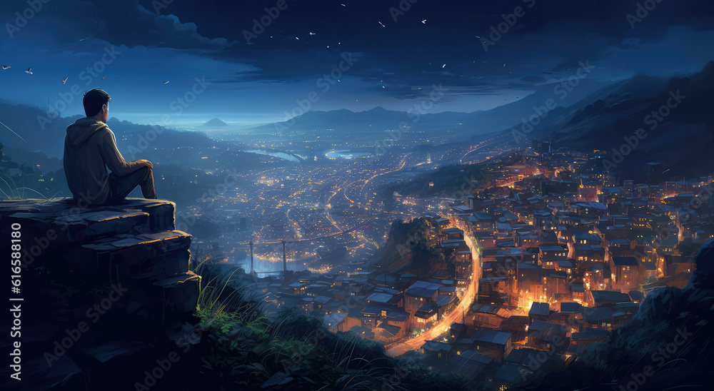 dream city night city wallpaper, generative AI Stock Illustration ...