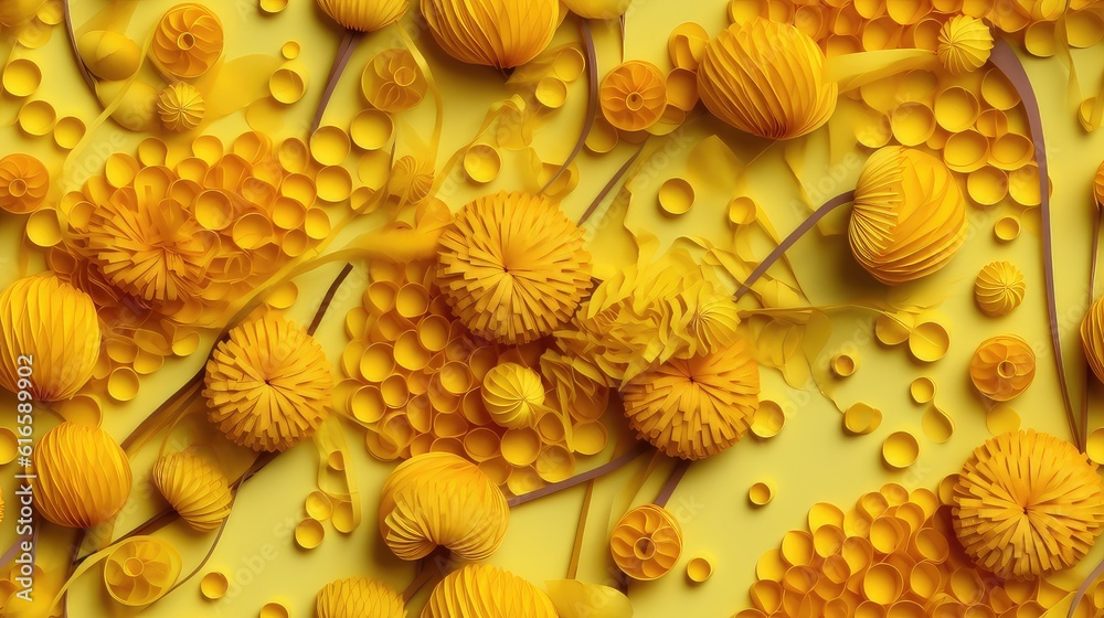 3D Abstract yellow floral paper artwork texture seamless wallpaper and ...