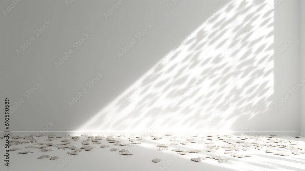 leave shadow on white wall and sunlight is falling on the side ...