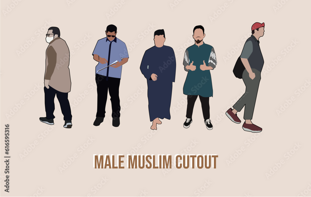 Collection of cutout vector illustration simulating muslim man standing ...