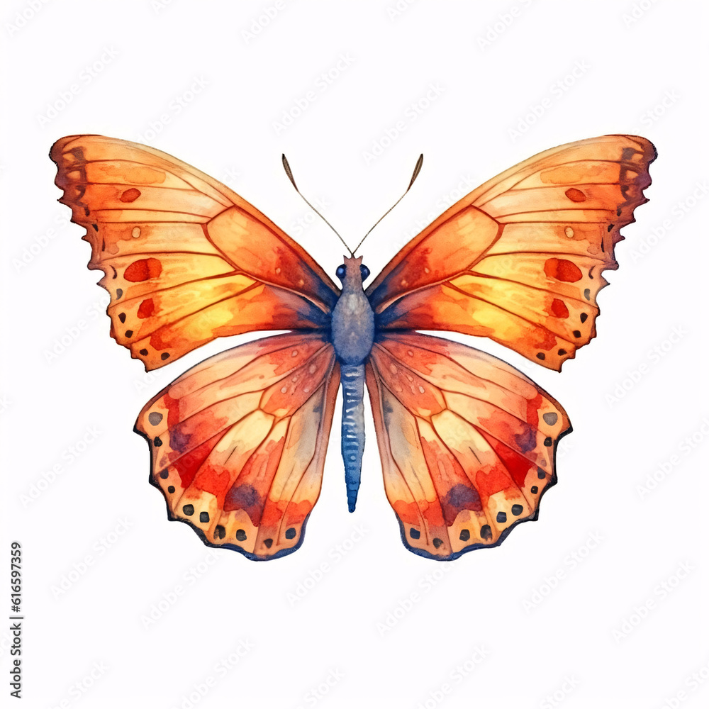 Red butterfly watercolor, cartoon watercolor illustration. Cute hand ...