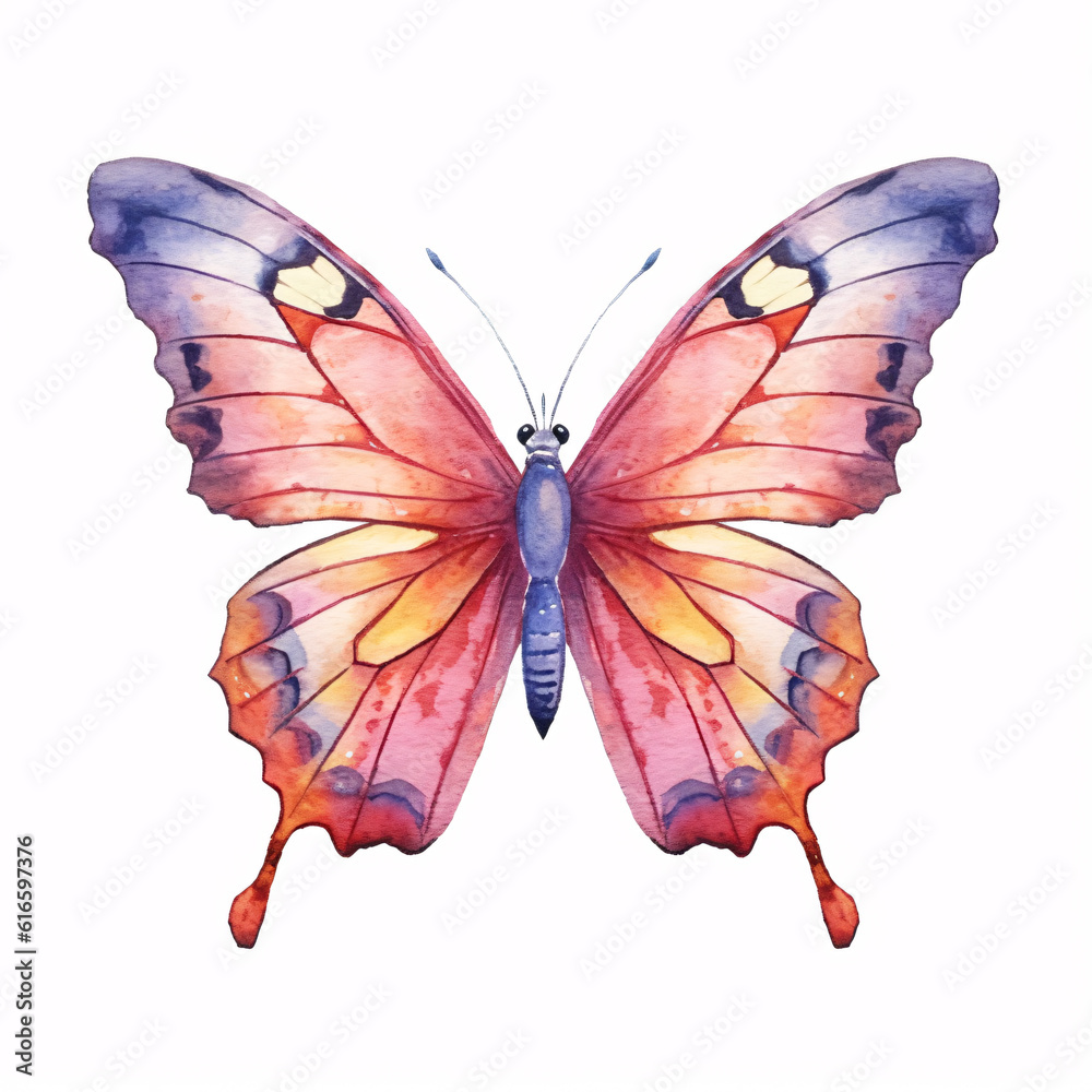 Red butterfly watercolor, cartoon watercolor illustration. Cute hand ...