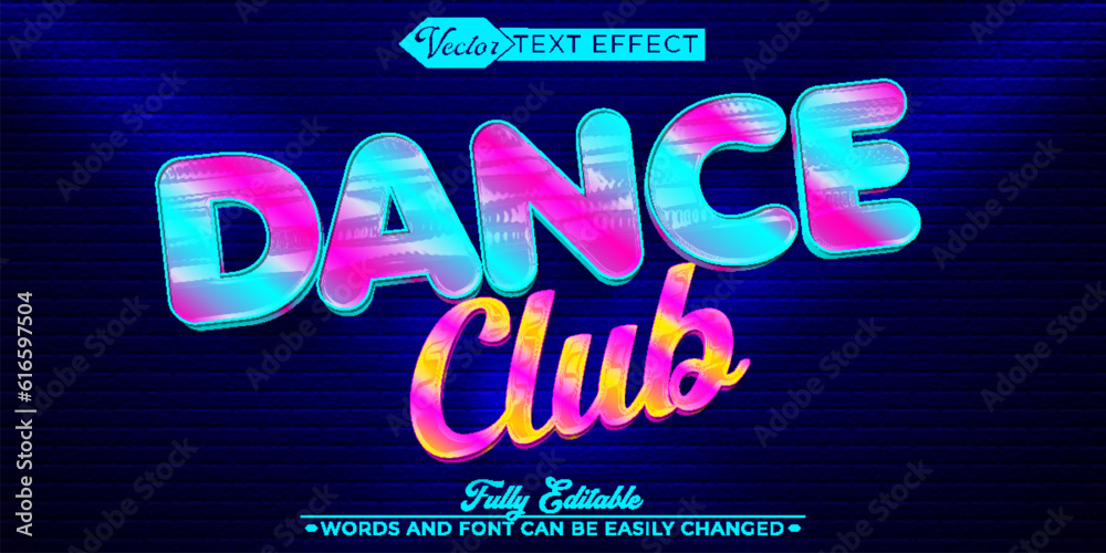 Shiny Retro Dance Club Vector Editable Text Effect Template Stock ...