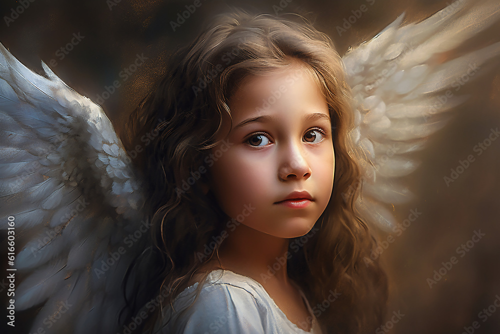 Little Girl Angel. Generative AI. A digital rendering of a portrait of ...