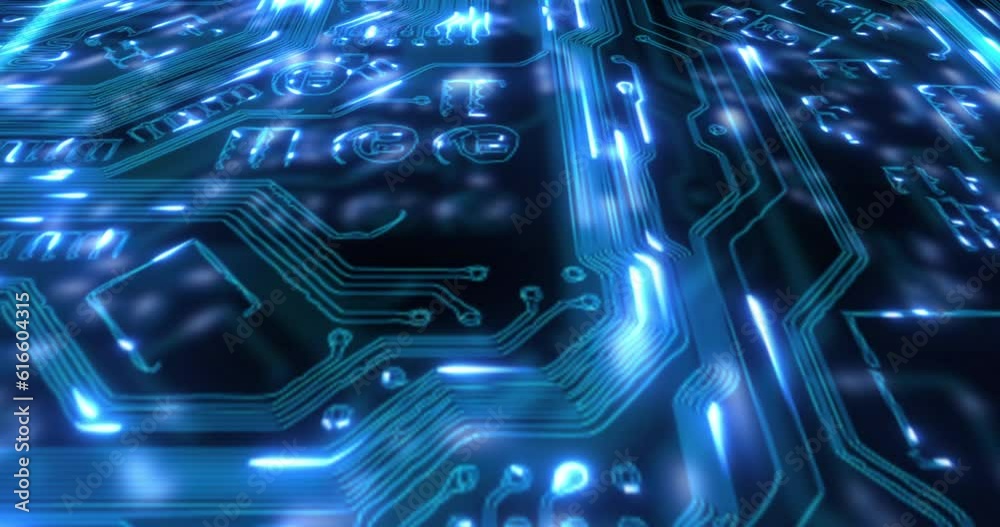 Cpu Digital Microchip And Hologram Of Circuit Board For Programming Coding And Information