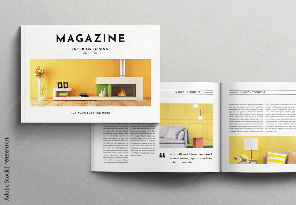 Interior Design Magazine Layout Landscape Stock Template | Adobe Stock