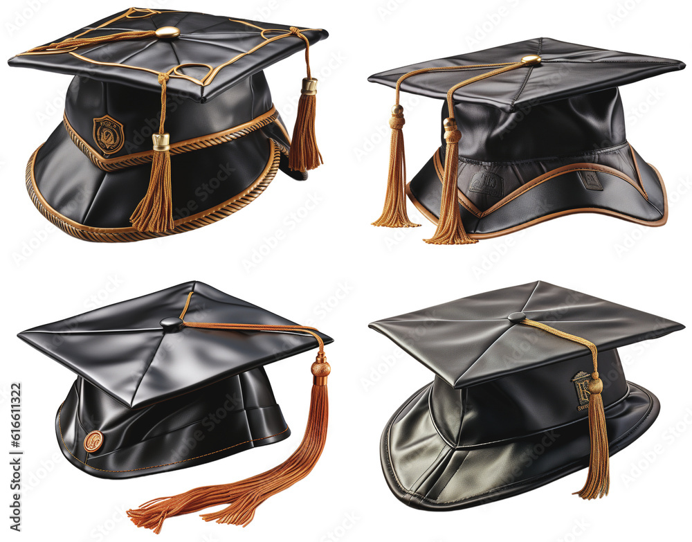 Black graduation caps on a transparent background, Generative AI Stock ...