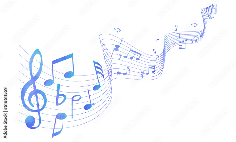 Watercolor music note wave. Music notes melody on white background ...