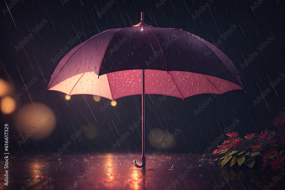 umbrella under rain against water drops splash background. Rainy ...