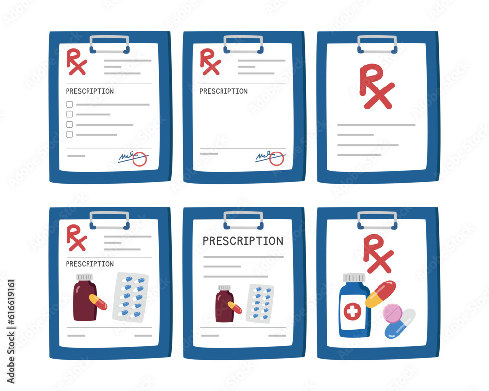 RX clipart cartoon style. RX medical prescription form clipboard flat ...