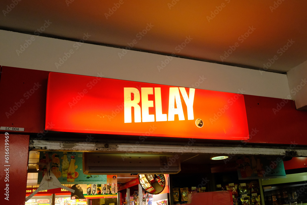 PARIS, FRANCE - AUGUST 29, 2022: Relay Sign. Relay shop is a famous ...