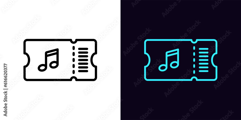 Outline musical ticket icon, with editable stroke. Ticket with music ...