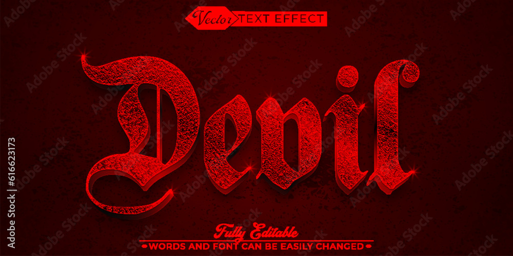 Medieval Horror Red Devil Vector Editable Text Effect Template Stock ...