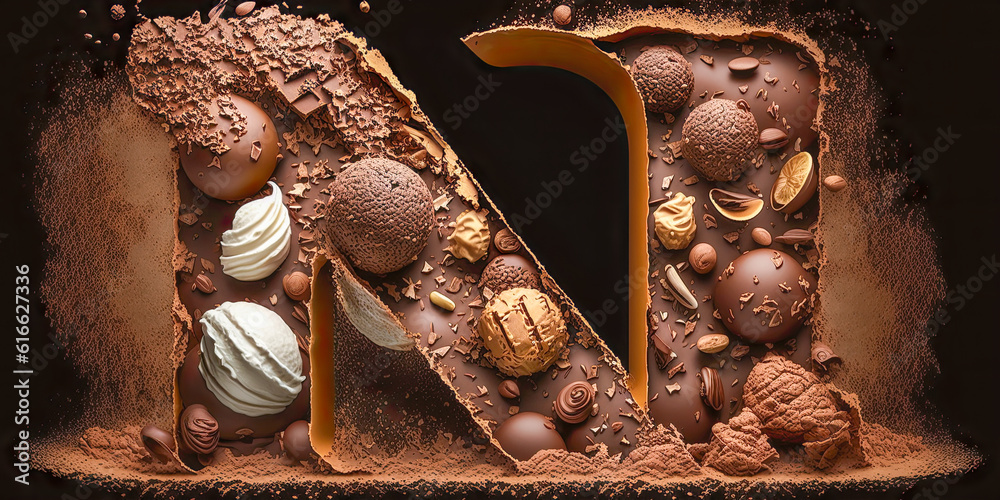 Yummy Chocolate Candy Alphabet. Render of Letter N Isolated on dark ...