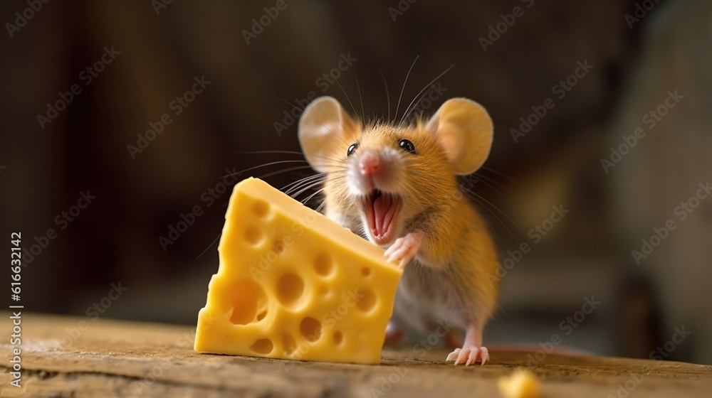 Cute little mouse eating cheese. Created with Generative Ai technology ...