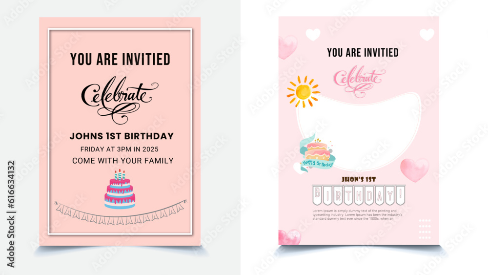 Purple color Birthday card and party invitation templates, vector ...