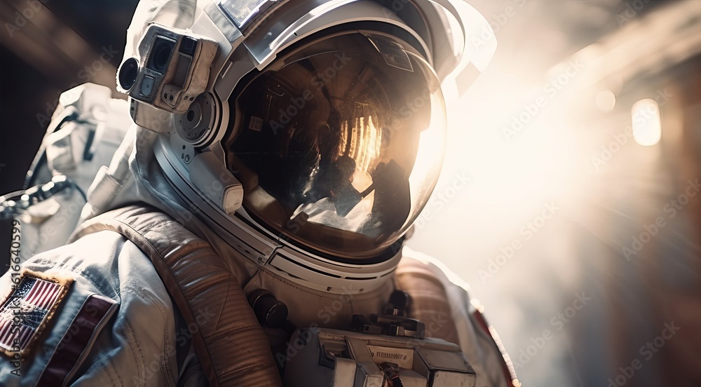 Astronaut with shiny lights background. Generative AI technology. Stock ...