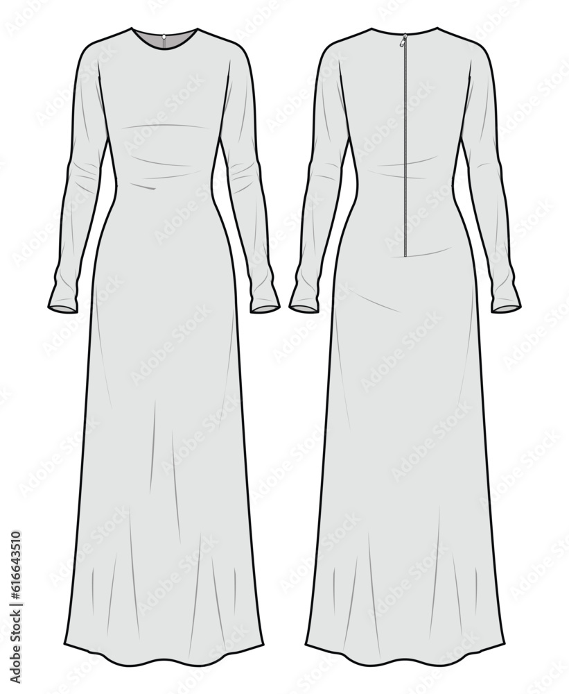 Women's Round Neck Long Sleeve Straight Cut Maxi Dress, Long Sleeve ...