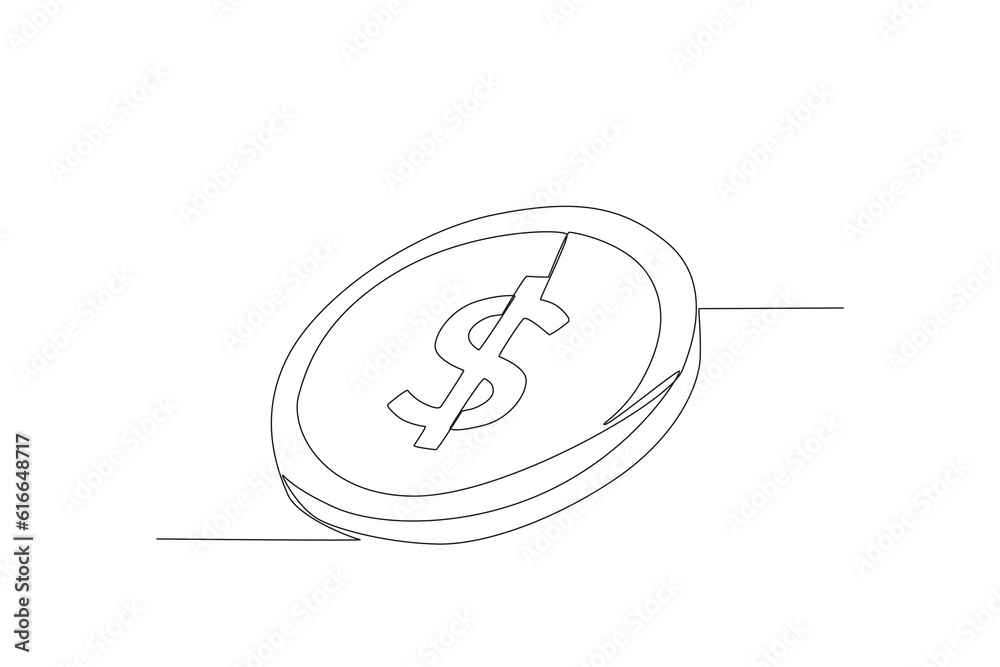 Single one line drawing coin flat icon. Dollar coin. Coin with dollar ...