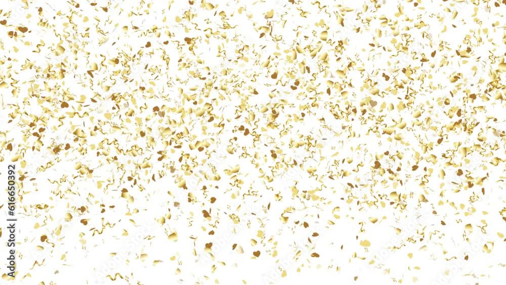 Golden Confetti Falling Over White Background. Golden Color Heart Confetti Falling On White ...