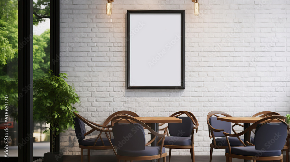 Mock up poster frame in cafe Interior Background , Mockups Design 3D ...