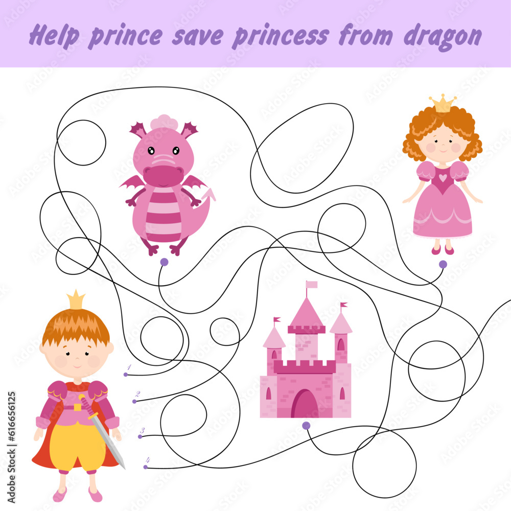 Tasks for preschool education. Maze game. Help the prince save the ...