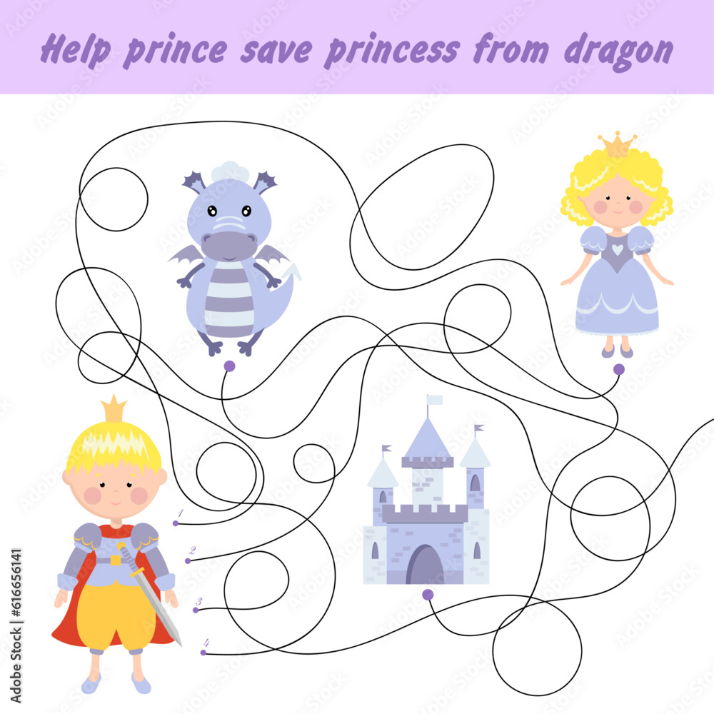 Vetor de Tasks for preschool education. Maze game. Help the prince save ...