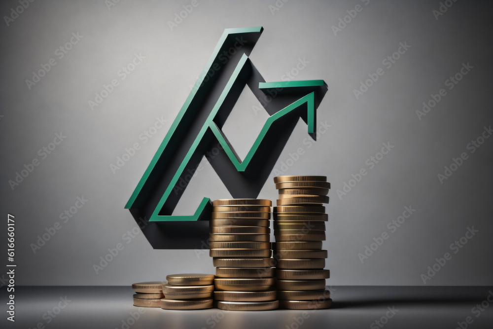 Ai Generated Up arrow with coin stack Concepts of the banking system ...