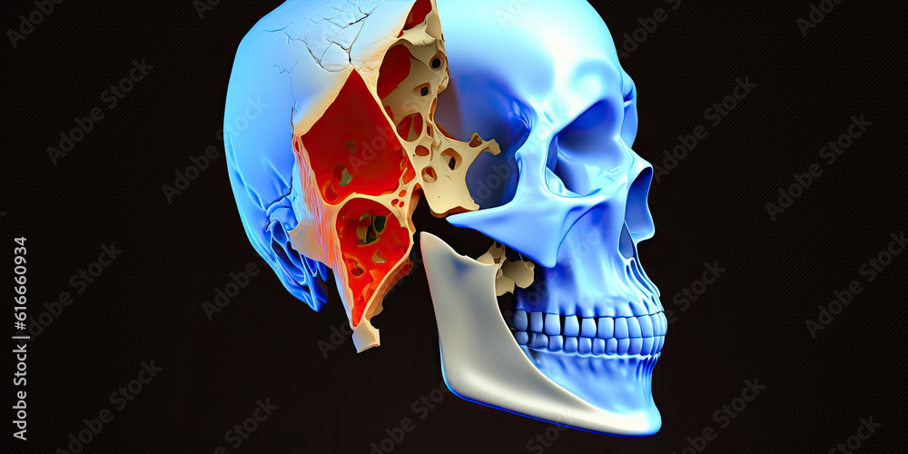 An illustration of the upper jaw bone anatomy of a human skull with a ...
