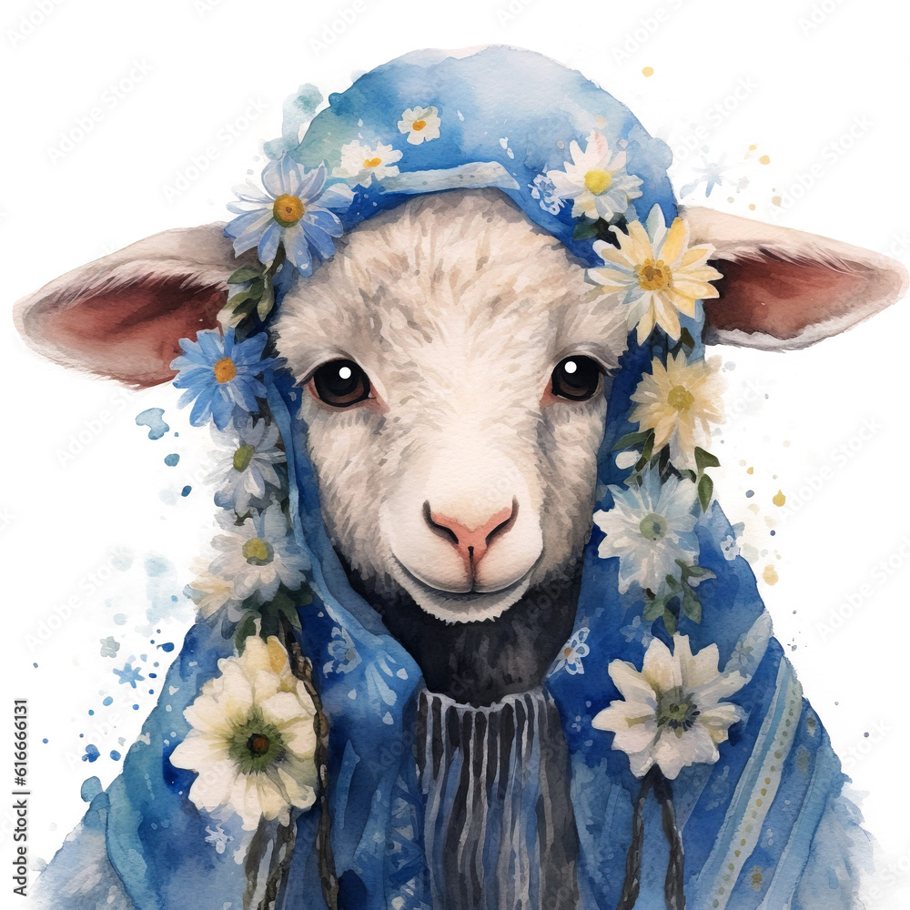 Muslim sheep portrait, watercolor, PNG background Stock Illustration ...