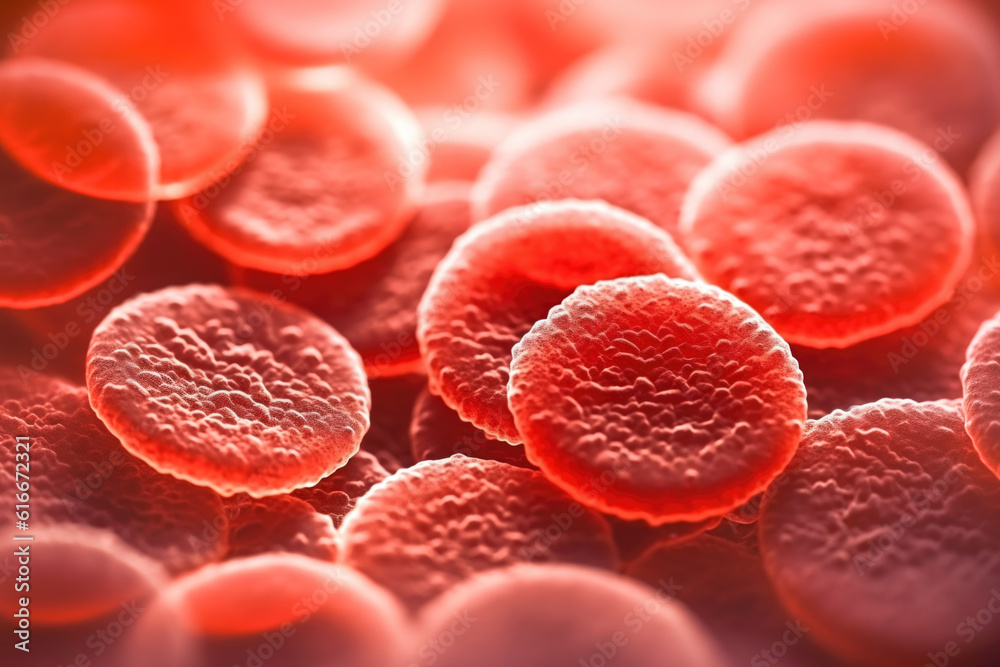 ภาพประกอบสต็อก Red blood cells under microscope, scientific ...