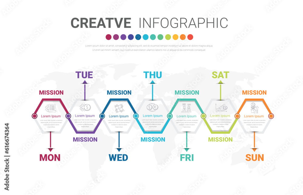 Week Timeline, Timeline diagram calendar 7 day, 7 options, infographic ...