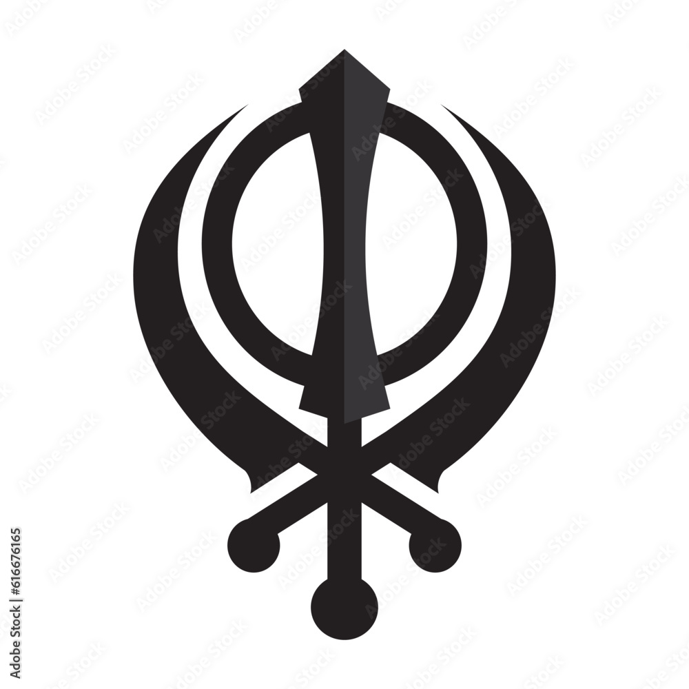 Sikhism Khanda religious symbol, vector illustration, black on white ...