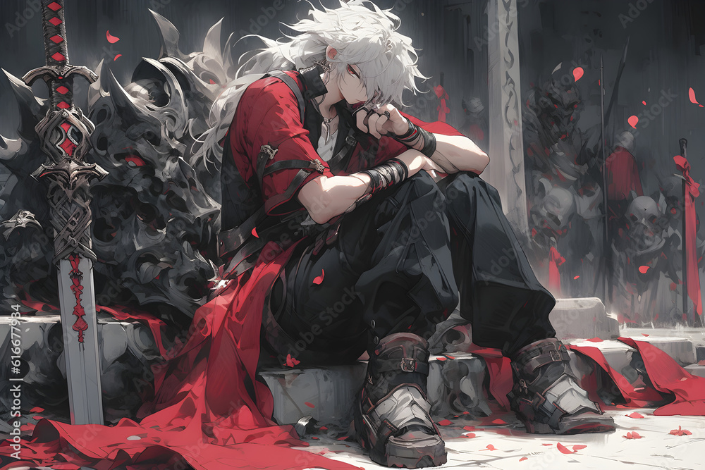 The Resting Warrior: A Majestic and Powerful White-Haired Anime Prince ...