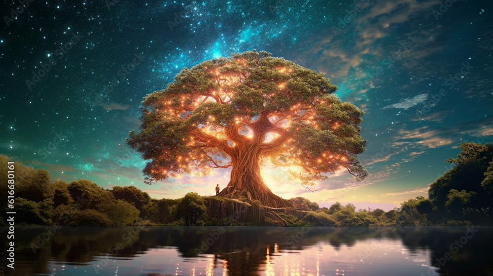 Glowing Ancient Tree of Life in Viking Mythology. Yggdrasil Radiant ...