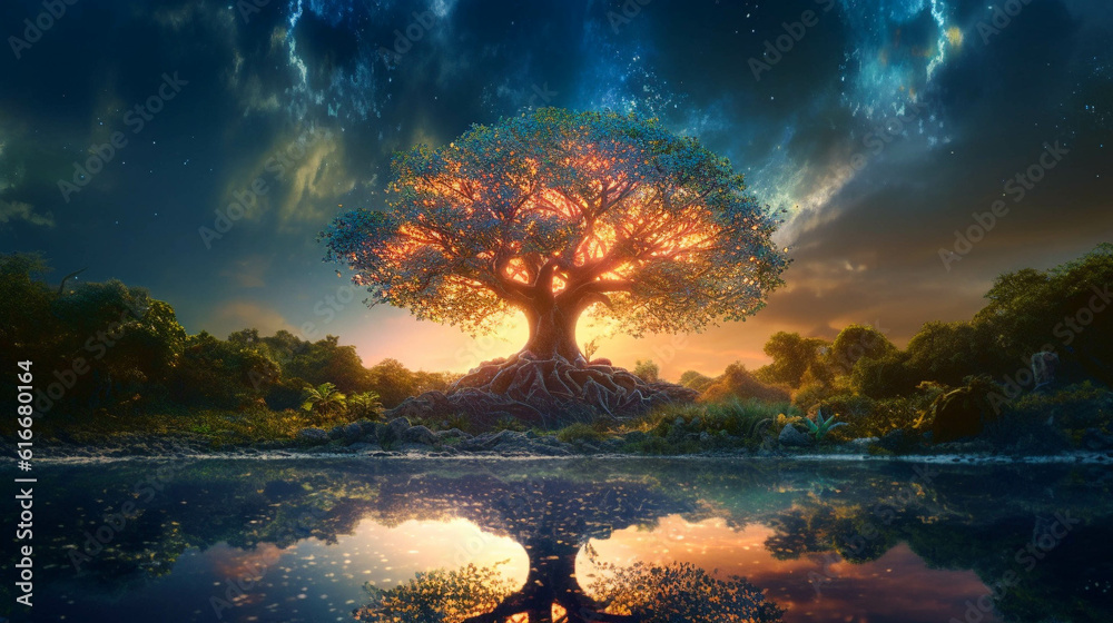 Legendary World Tree in Viking Mythology. Colorful Sacred Tree Of Life ...
