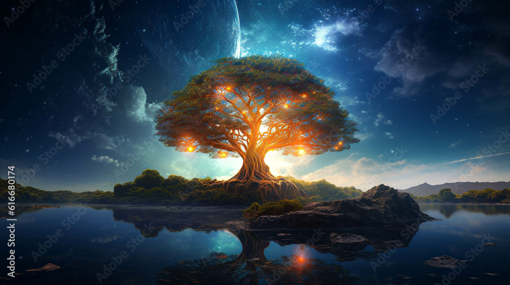 The Legendary Tree of Life in Norse and Viking Lore. Glowing Yggdrasil ...