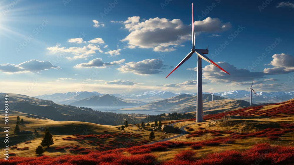 Wind generator on sky background. Wind generator power plant ...