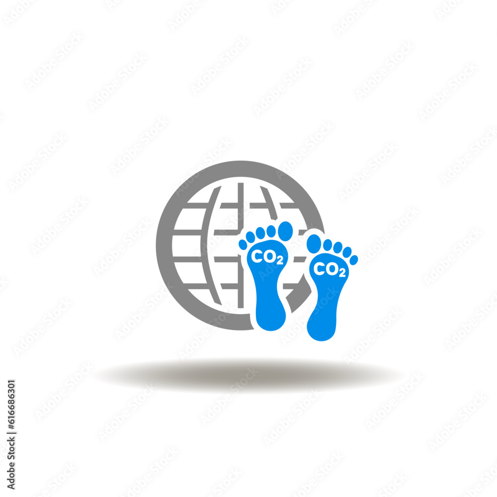 Vector illustration of globe with footpring and CO2. Symbol of carbon ...