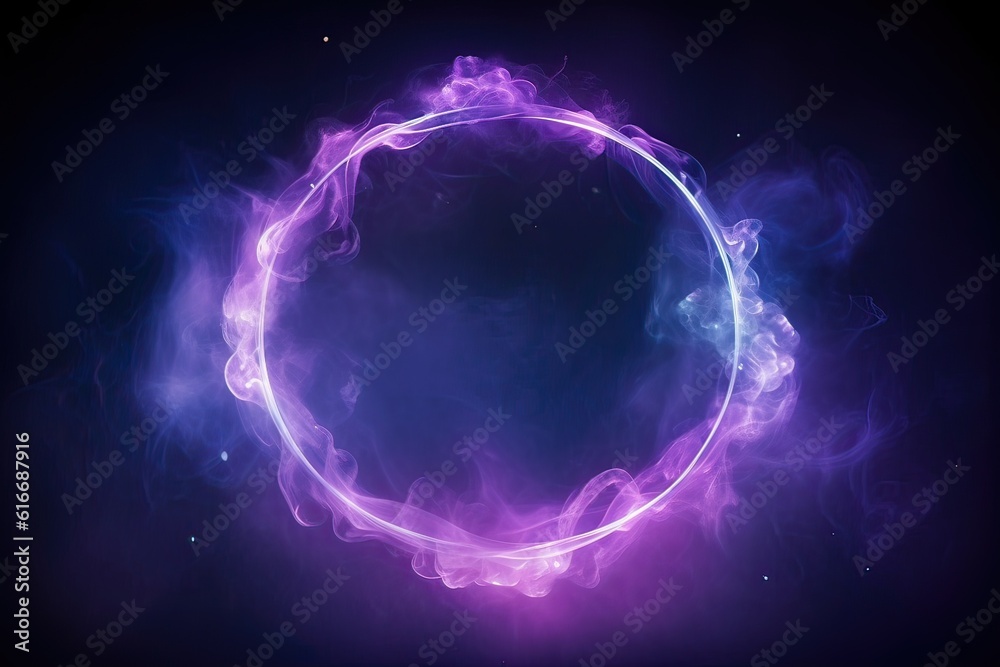 Generative AI illustration of neon smoke exploding outwards with empty ...