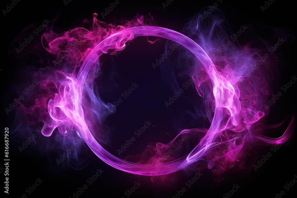 Generative AI illustration of neon smoke exploding outwards with empty ...