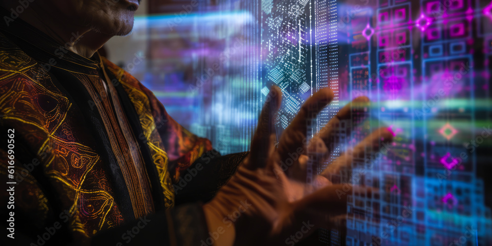 Innovative linguistics scene weaving holographic language tapestry ...