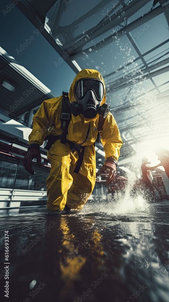 Biohazard Action: Hazmat-Suited Hero Tackles Toxic Waste. Generative AI ...